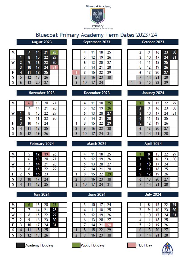 Term Dates & Calendar - Bluecoat Primary Academy